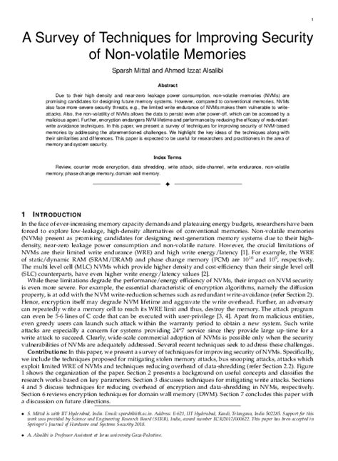 Pdf A Survey Of Techniques For Improving Security Of Non Volatile Memories