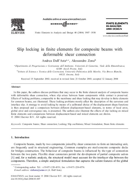 Pdf Slip Locking In Finite Elements For Composite Beams With