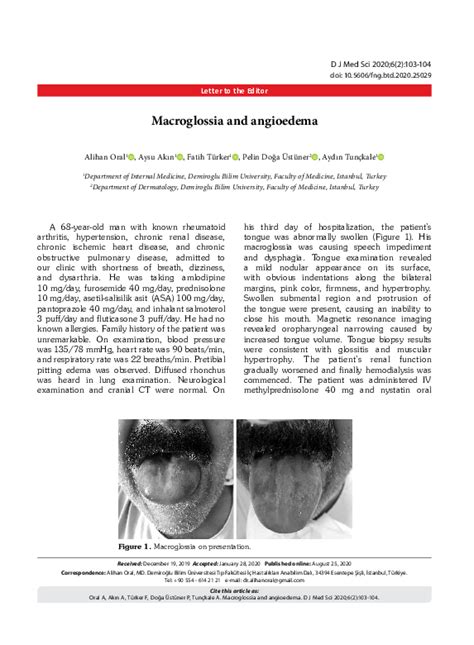 Pdf Macroglossia And Angioedema