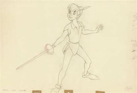 Peter Pan Storyboard Sketch Painting With Sword Walt Disney Postcard Manuscript Paper