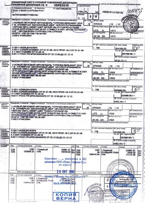 Заполненная декларация на товары