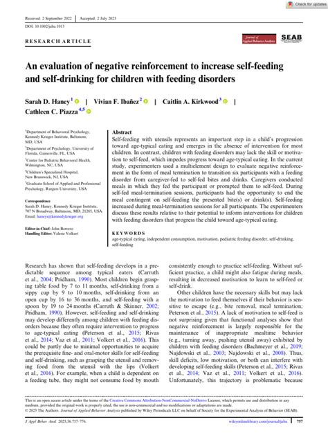 J Of App Behav Analysis 2023 Haney An Evaluation Of Negative Reinforcement To Increase