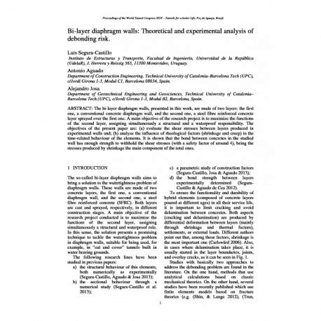 Bi Layer Diaphragm Walls Theoretical And Experimental Analysis Of Debonding Risk ITA Library
