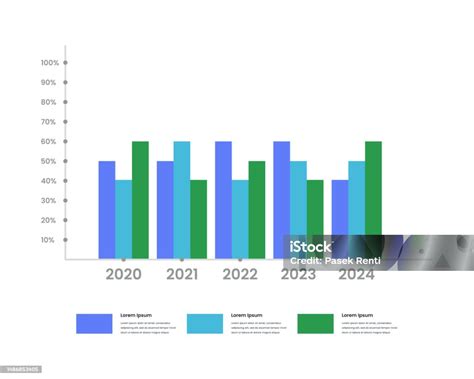 flat bar chart with three bar bar chart infographic stock illustration