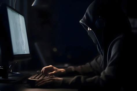 Premium Photo Close Up Of Hacker Using Computer At Night Cybercrime