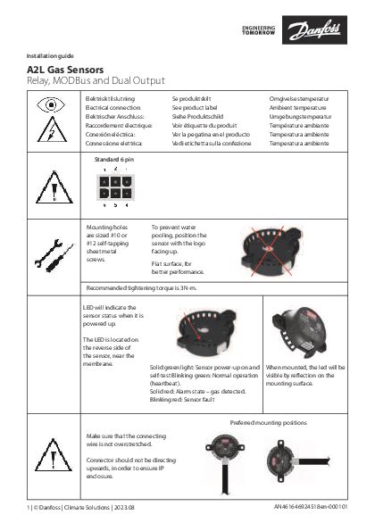 Danfoss A2l Refrigerant Detection Sensors Installation Guide