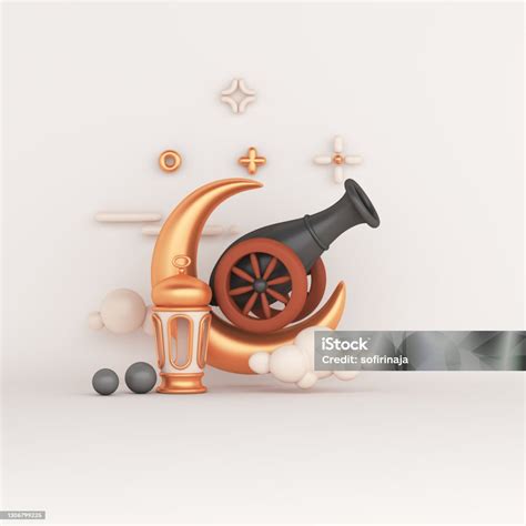 대포 초승달 아랍어 랜턴 만화 스타일 라마단 카림 Mawlid 이프타르 이스라 미라즈 이드 알 피터 아드하 무하람 복사 공간