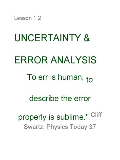 Lesson 12 Uncertainty And Error Analysis Pdf Accuracy And