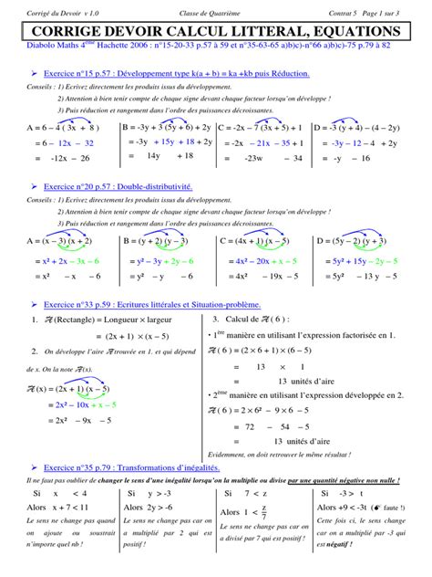 Corrigé Devoir Équations 4ème Pdf Mathématiques