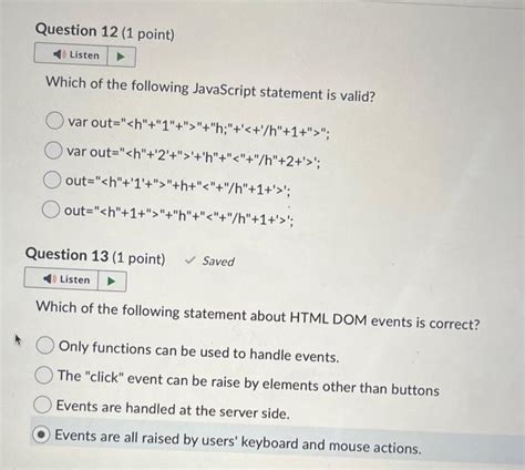 Solved Which Of The Following Javascript Statement Is Valid