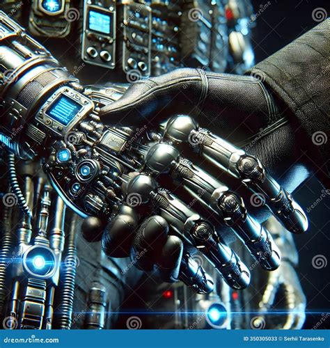 Astronaut And Robot Shaking Hands In Spacecraft Showing Cooperation Stock Image Image Of