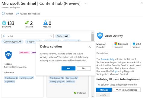 删除已安装的 Microsoft Sentinel 现成内容和解决方案 Microsoft Learn