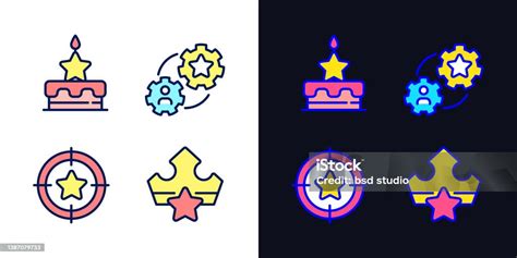 보상 충성도 고객 픽셀 완벽한 빛과 어두운 테마 색상 아이콘 세트 개념에 대한 스톡 벡터 아트 및 기타 이미지 개념 개성 개념 개체 그룹 Istock