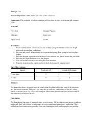 Investigating PH Values In Solutions Course Hero