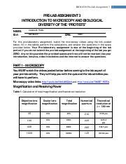 Lab 3 Pre LabAssignment 1 Pdf BIOL1020 Pre Lab Assignment 3 PRE LAB ASSIGNMENT 3 INTRODUCTION