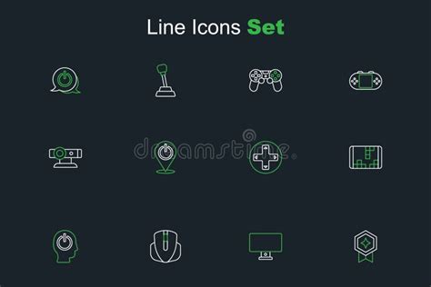 Set Line Game Rating With Medal Computer Monitor Mouse Power Button