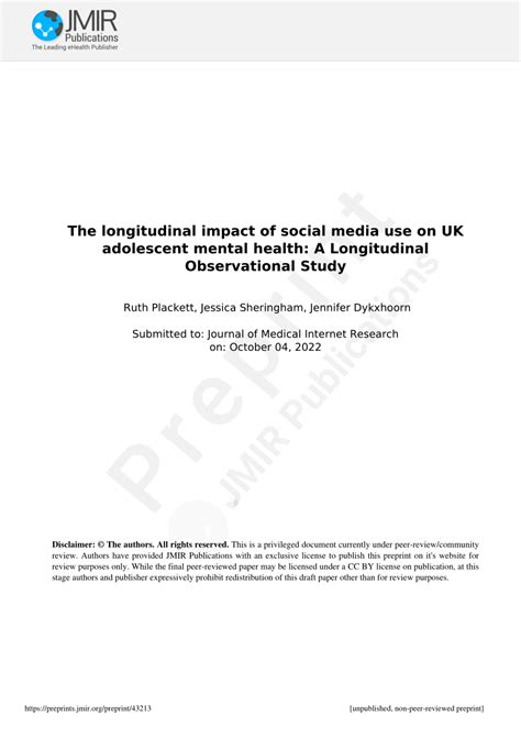 Pdf The Longitudinal Impact Of Social Media Use On Uk Adolescents