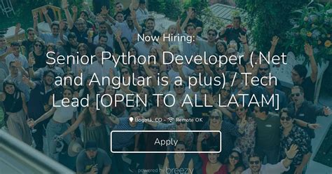Senior Python Developer Net And Angular Is A Plus Tech Lead Open