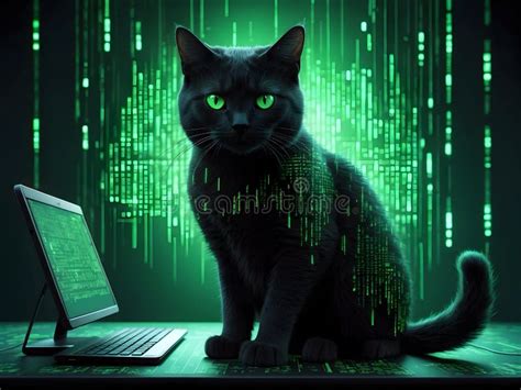 A Black Cat With Binary Codes Stock Image Image Of Thief Binary
