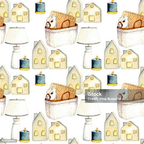 무늬 고리 버들 바구니 전기 램프 장난감 라마 거실의 수채화 그림 인테리어 클립 아트 흰색 배경에 가정 장식 요소 인테리어 어린이 방 0명에 대한 스톡 벡터 아트 및 기타