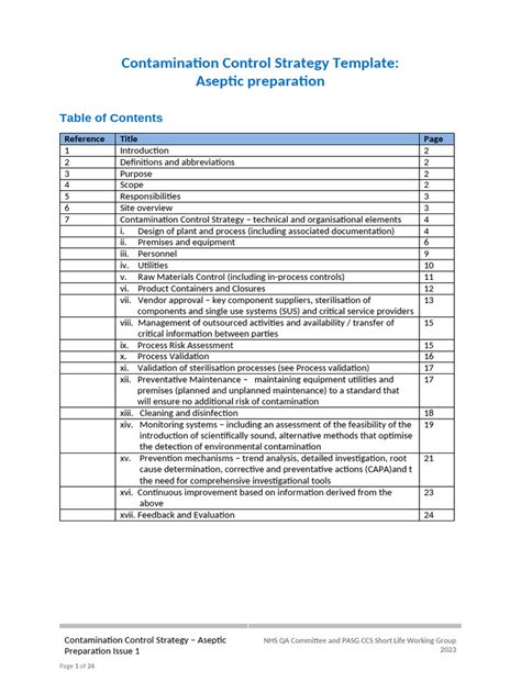 Ccs Template For Aseptic Preparation Section 10 Issue 1 July 2023 Pdf Environmental