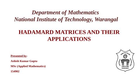 Pdf Hadamard Matrices And Their Its Applications