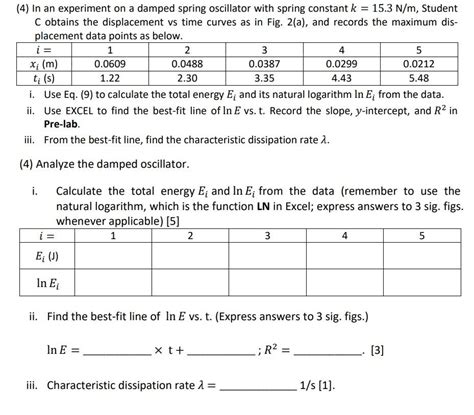 4 in an experiment on a damped spring oscillator