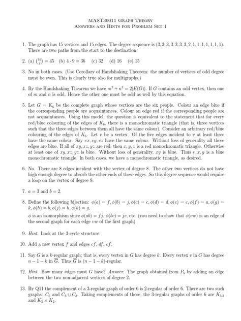 Graph Theory Problem Sheet 1 Solution Pdf Vertex Graph Theory Graph Theory