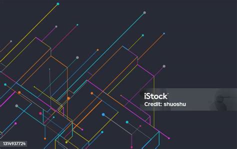 องค์ประกอบทางเรขาคณิตสไตล์วงจรนามธรรมพื้นหลังเทคโนโลยีดิจิตอลไอโซเมตริก ภาพประกอบสต็อก ดาวน์