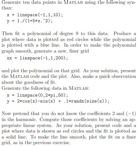Solved Question Generate Ten Data Points In MATLAB Using The Following Answer