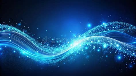 Abstract Blue Energy Wave With Sparkling Particles Background Generative Ai Stock Illustration
