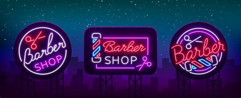 이 발사가 게 세트 컬렉션 로고 네온 사인 로고 로고 라벨 카드에 대 한 머리글 또는 서식 파일으로 사용할 수 있습니다 밝은 헤어 광고 조명 네온 사인 보드 벡터