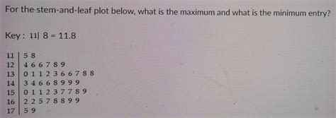 for the stem and leaf plot below what is the maximum and what is the