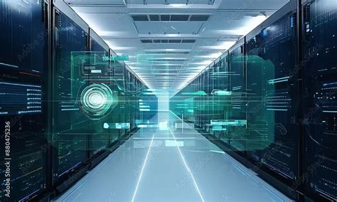 Hightech Data Center With Server Racks Digital Connections