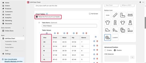 How To Display A Size Chart Table First Column As Header Ilm Tech