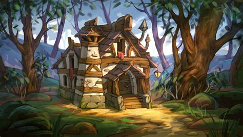 Иллюстрация Лесная избушка в стиле 2d