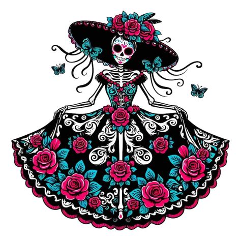 Clipart Vectorial De Un Catrina En El Estilo Día De Los Muertos Con