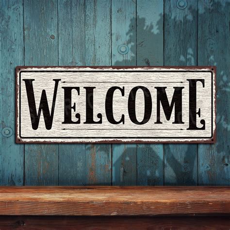 Welcome Metal Sign • Rustic Looking Aluminum Customizable Color