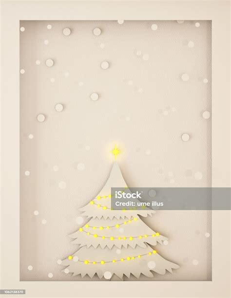 메리 크리스마스와 해피 뉴가 어 종이 예술 카드 크리스마스 나무 그리고 요정 빛 선물 상자 그림 3d 렌더링 종이 예술과 공예 스타일 12월에 대한 스톡 사진 및 기타