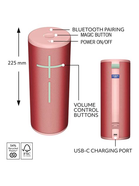 Ultimate Ears Megaboom 4 Bluetooth Waterproof Portable Speaker Raspberry