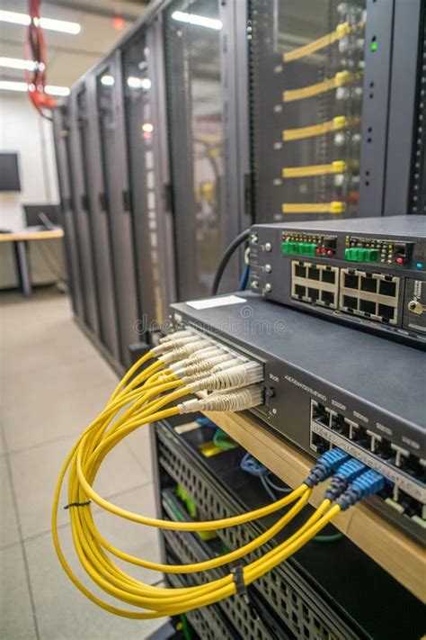 Network Gigabit Switch And Fiber Optic Cable In Data Center Stock Illustration Illustration Of