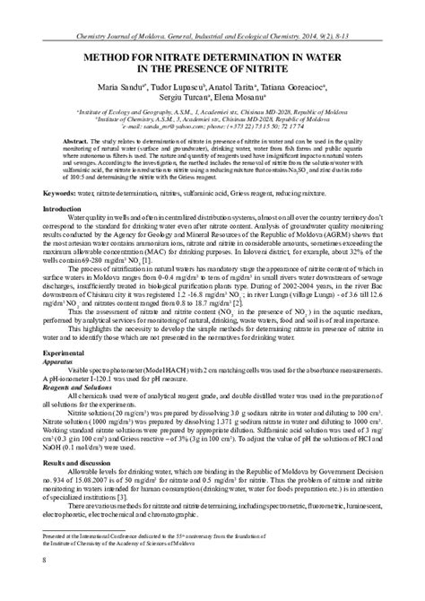 Pdf Method For Nitrate Determination In Water In The Presence Of Nitrite