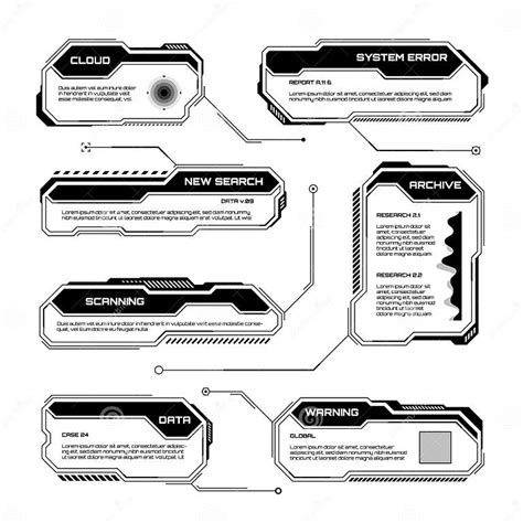 Black Futuristic Hud Ui Elements Sci Fi User Interface Text Boxes Callouts Stock Vector