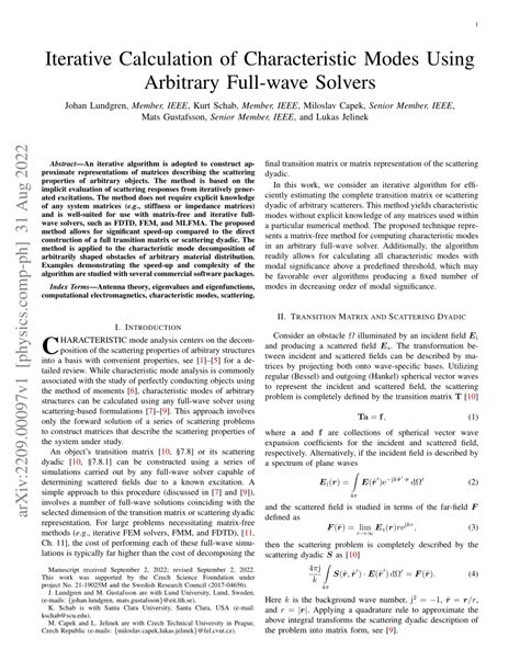 Pdf Iterative Calculation Of Characteristic Modes Using Arbitrary Full Wave Solvers