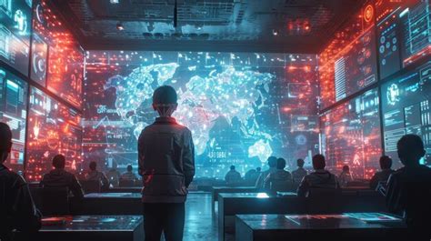 Futuristic Control Room With World Map Display Premium Ai Generated Image