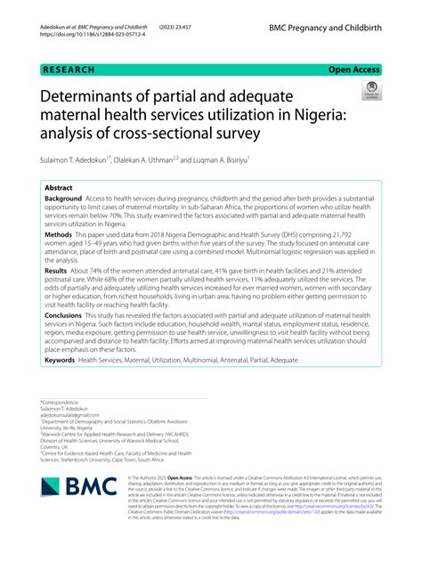 Pdf Determinants Of Partial And Adequate Maternal Health Services Utilization In Nigeria