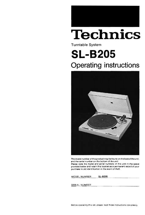 Technics Sl B205 Turntable User Manual Service Manual Download