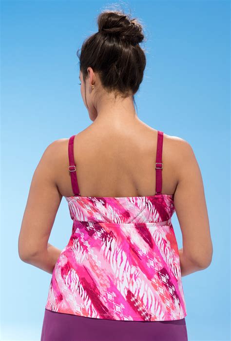 Plus Size Pink Multi Keyhole Tankini Top