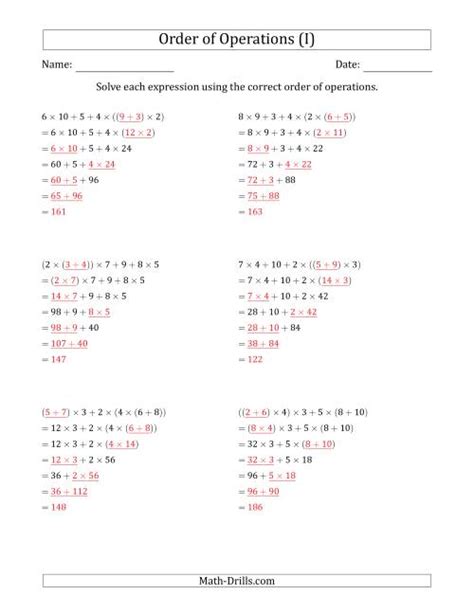 Order Of Operations With Whole Numbers Multiplication And Addition Only