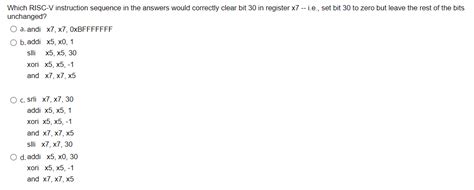 solved which risc v instruction sequence in the answers